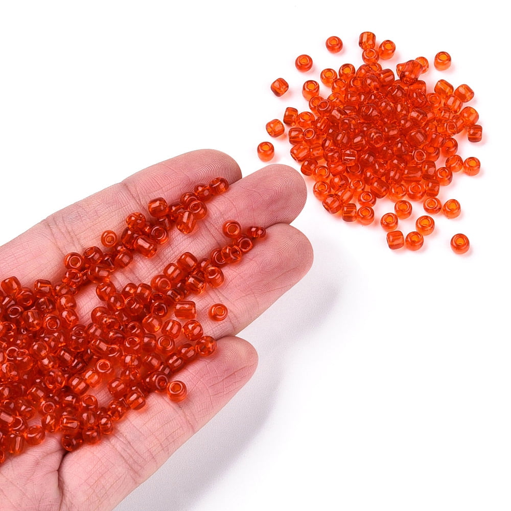 6/0 Glass Seed Beads Transparent Colours Orange Red 4mm in diameter ...