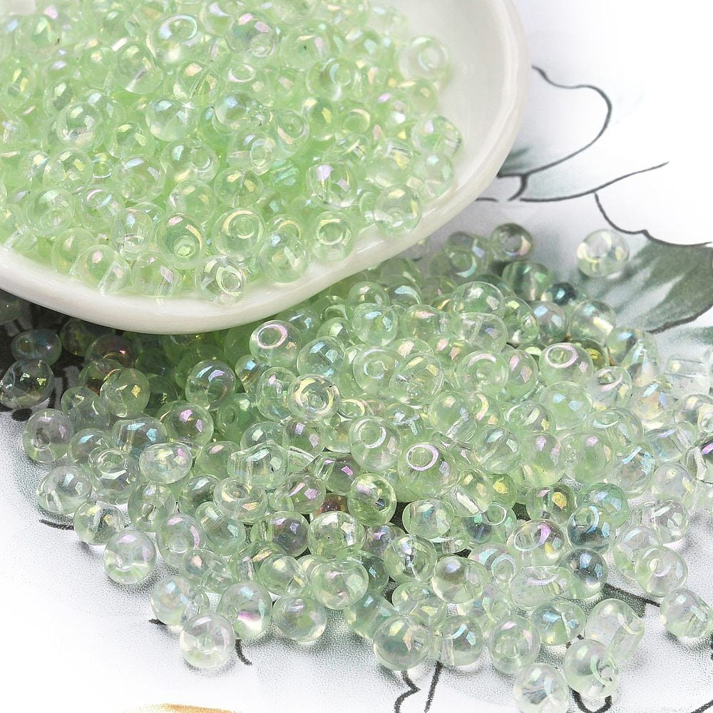 6/0 Inside Colours Glass Seed Beads Teardrop Pale Green 4.5~5x3.5~4x4 ...