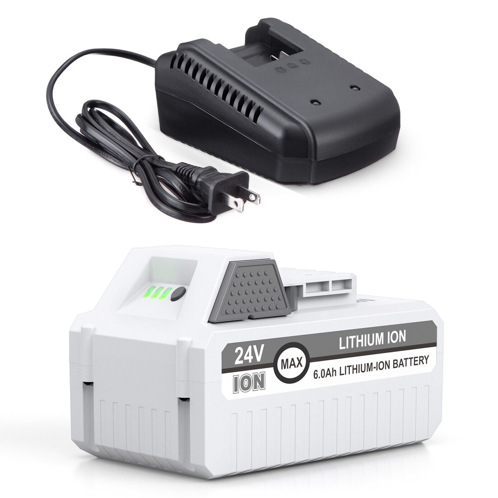 6.0Ah 24V Lithium-ion Rechargeable Battery & Fast Charger for Sun Joe ...