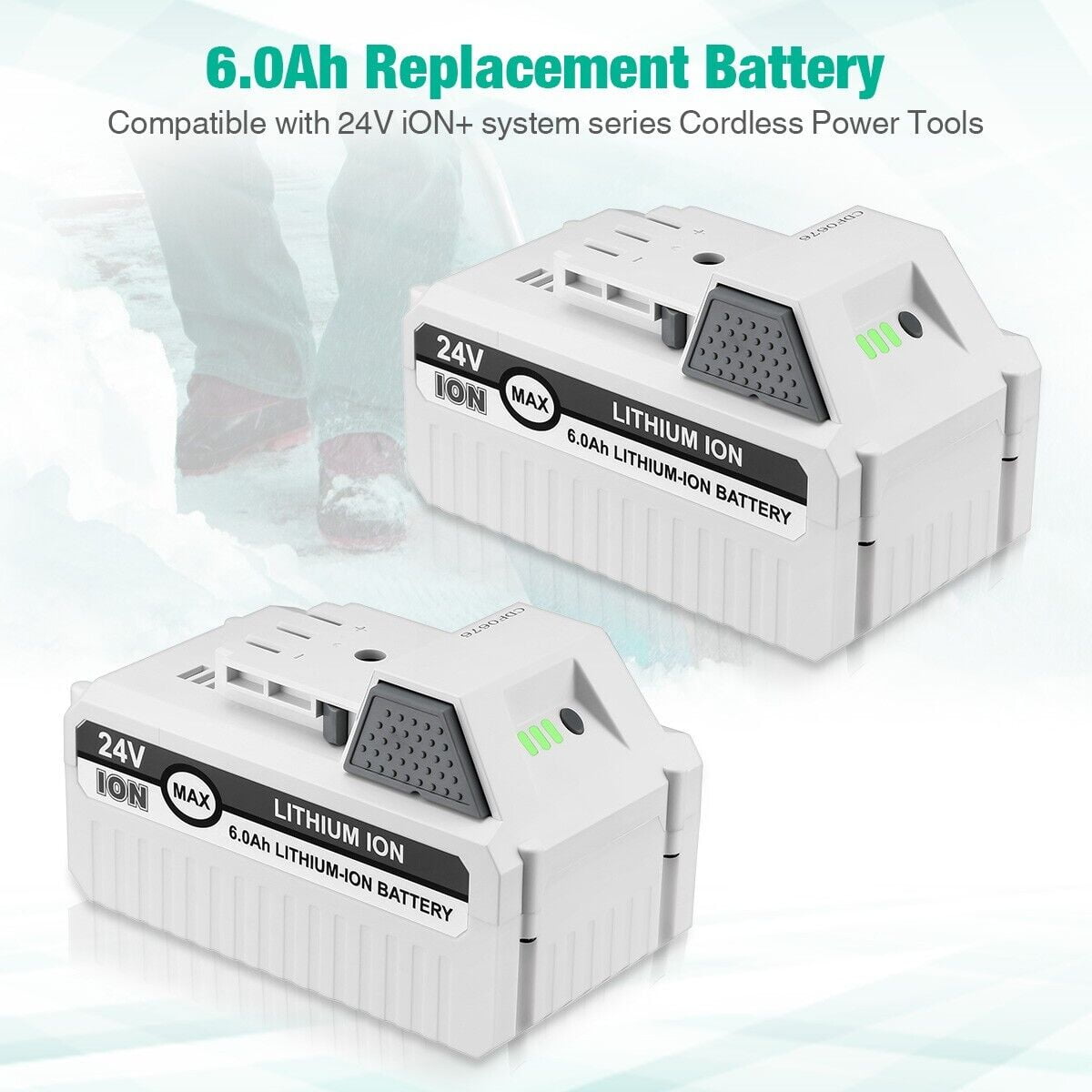 6.0Ah 24V Rechargeable Lithium Battery for Snow Joe & Sun Joe 24Volt ...