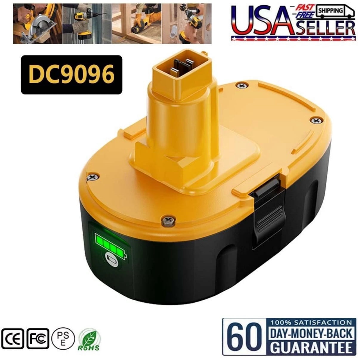 6.0Ah High Capacity Battery Replacement for Dewalt Battery 18V DE9039 ...