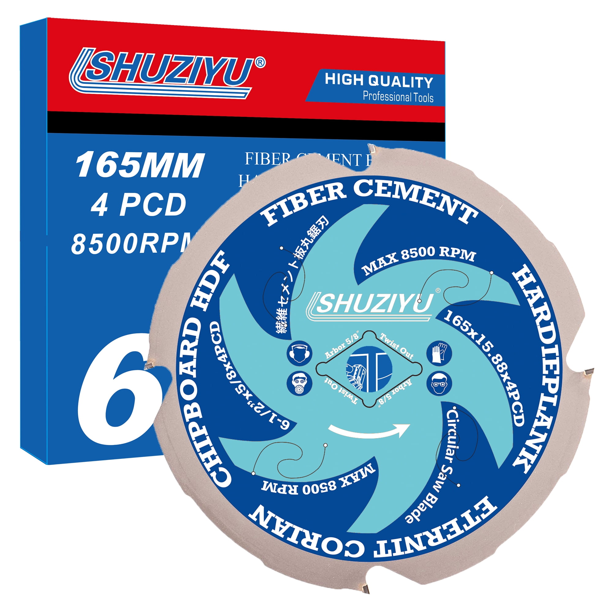 6-1/2"(165mm)-4PCD, Arbor 5/8", Polycrystalline Diamond Tipped 4 PCD ...