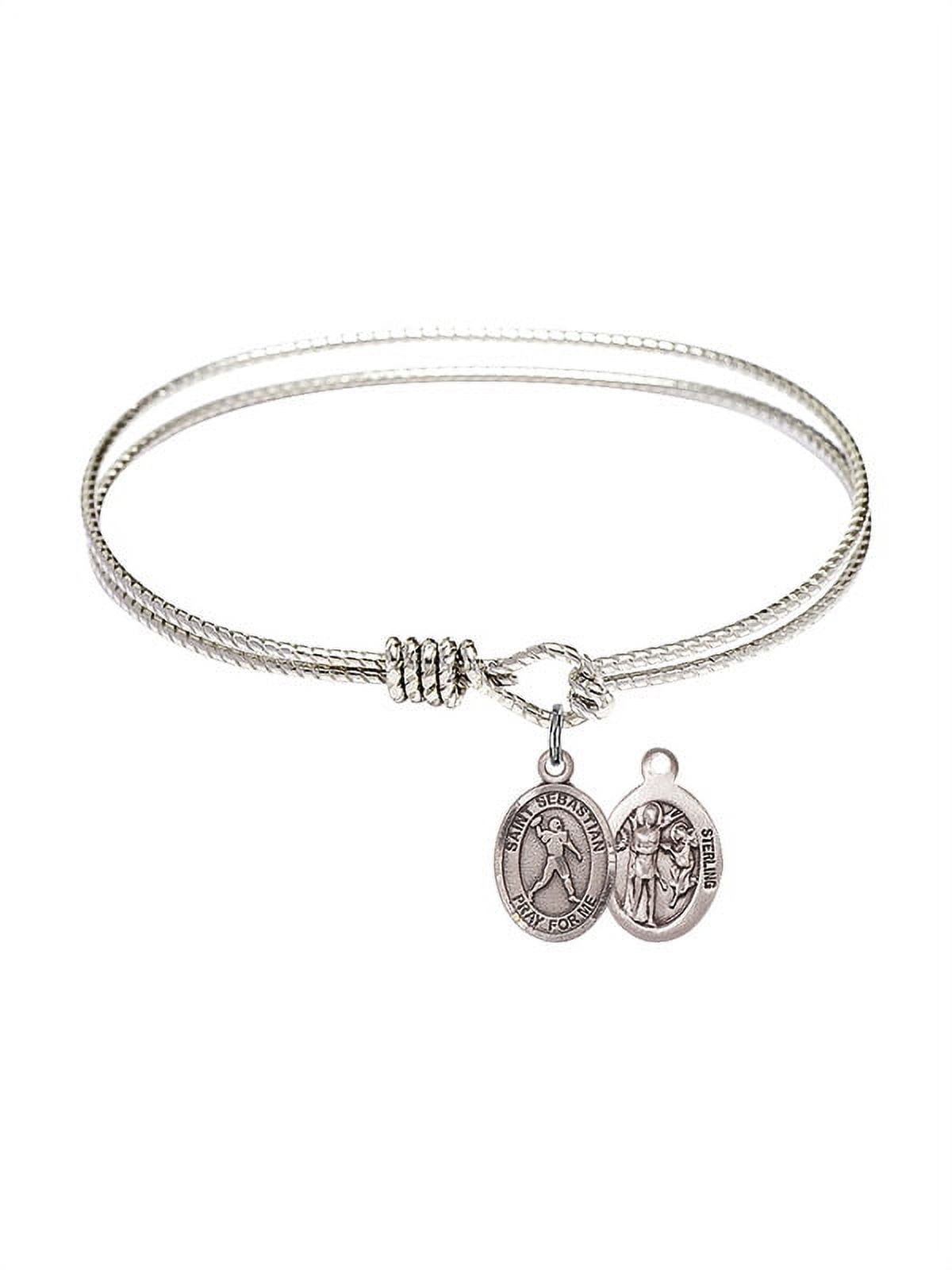 6 1/4 inch Oval Eye Hook Bangle Bracelet w/ St. Sebastian/Football in ...