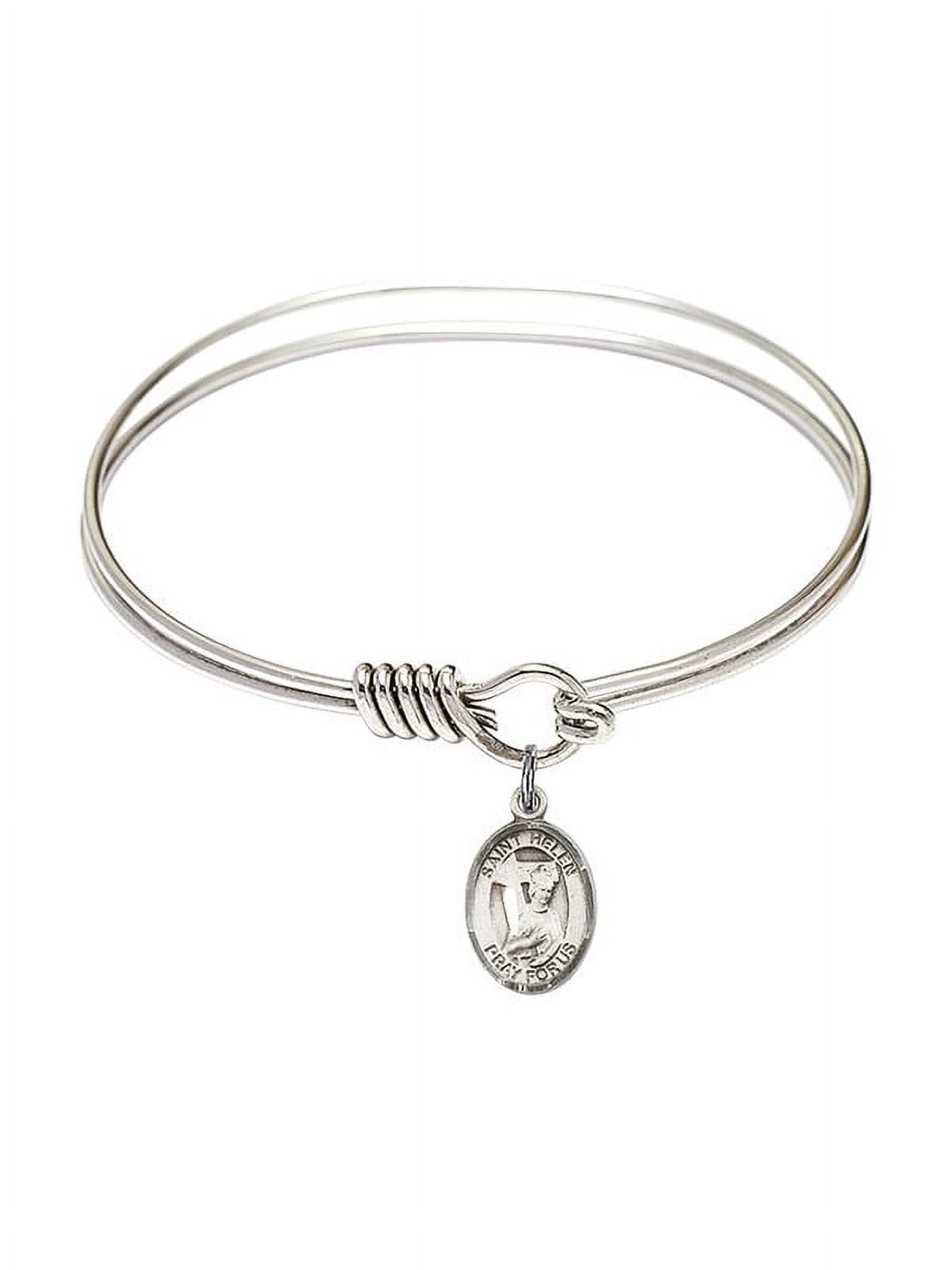 6 1/4 inch Round Eye Hook Bangle Bracelet w/ St. Helen in Sterling ...