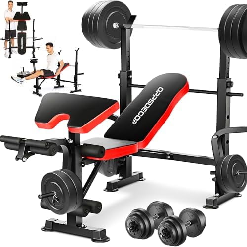 6 in 1 660lbs Weight Bench with Leg Extension and Leg Curl, Foldable Bench Press Set and Squat ...