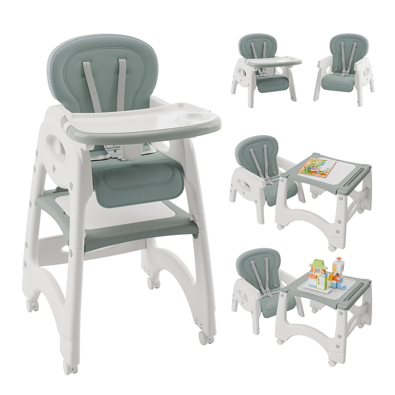 6 in 1 Baby High Chair - Convertible Feeding Chair for Babies and Toddlers With Building Block ...