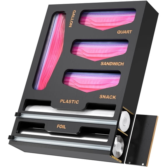 6 in 1 Bag Organizer and Wrap Dispenser with Magnetic Lid - Plastic ...