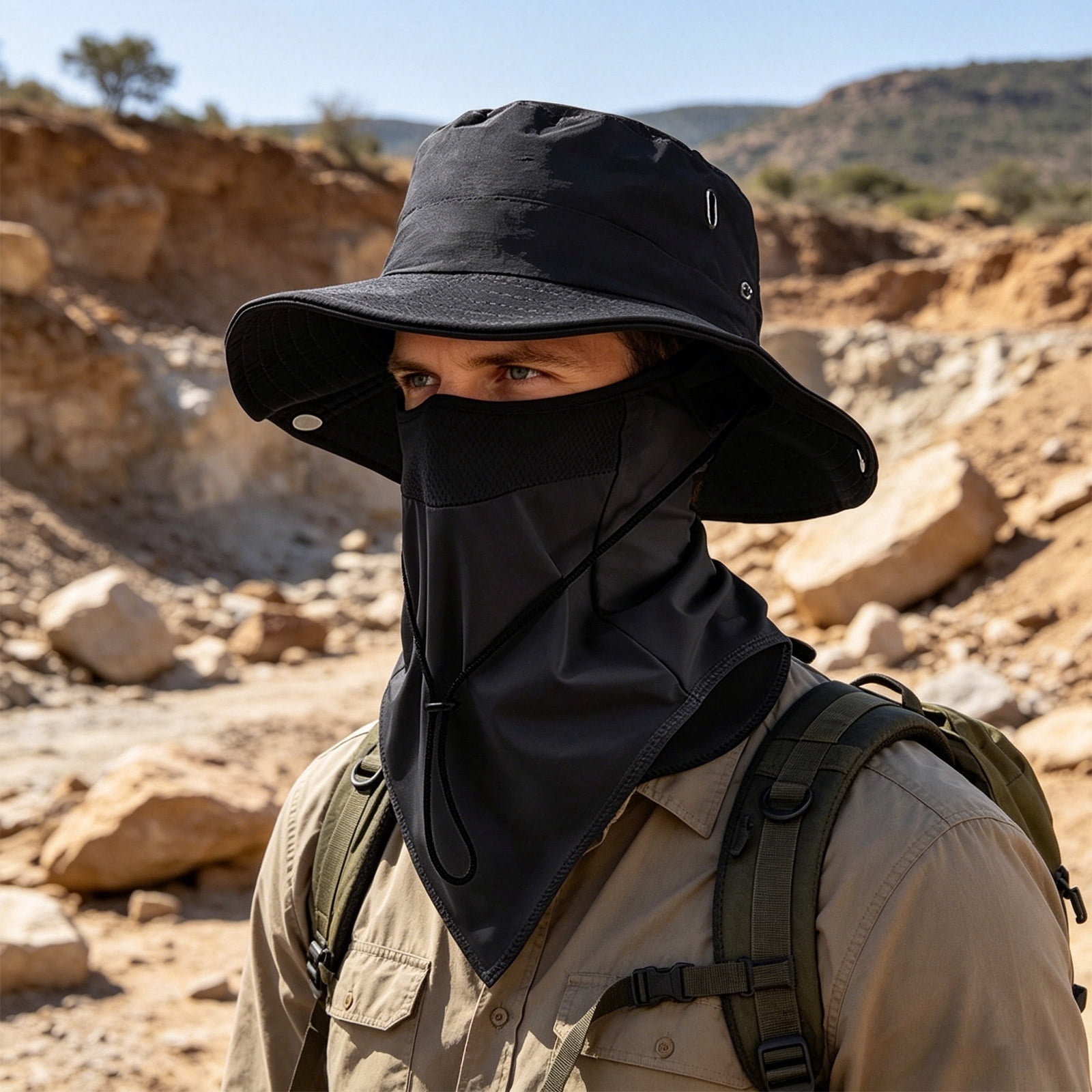 6 In 1 Bucket Sun Hat, Detachable Face Mask Neck Flap, Lightweight ...