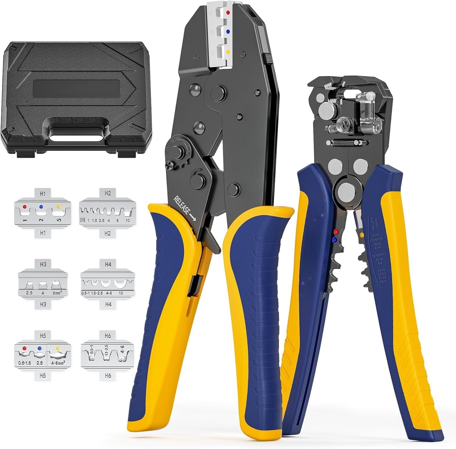 6 in 1 Crimping Tool Kit and Wire Stripper, Ratcheting Wire Crimper ...