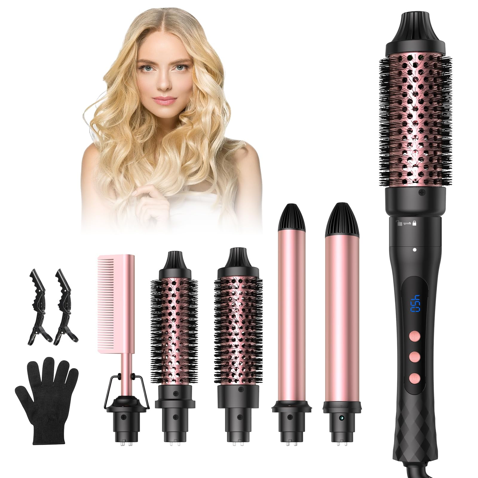 6 in 1 Curling Iron,Curling Wand Set and Thermal Brush Hair Tool,12 ...