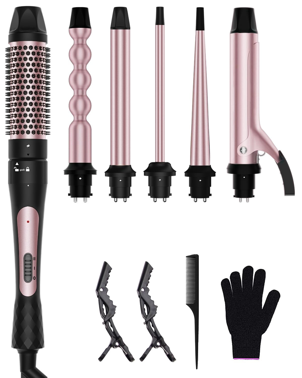 6 in 1 Hair Waver Iron,Curling Wand Set with Thermal Brush (1.5inch ...