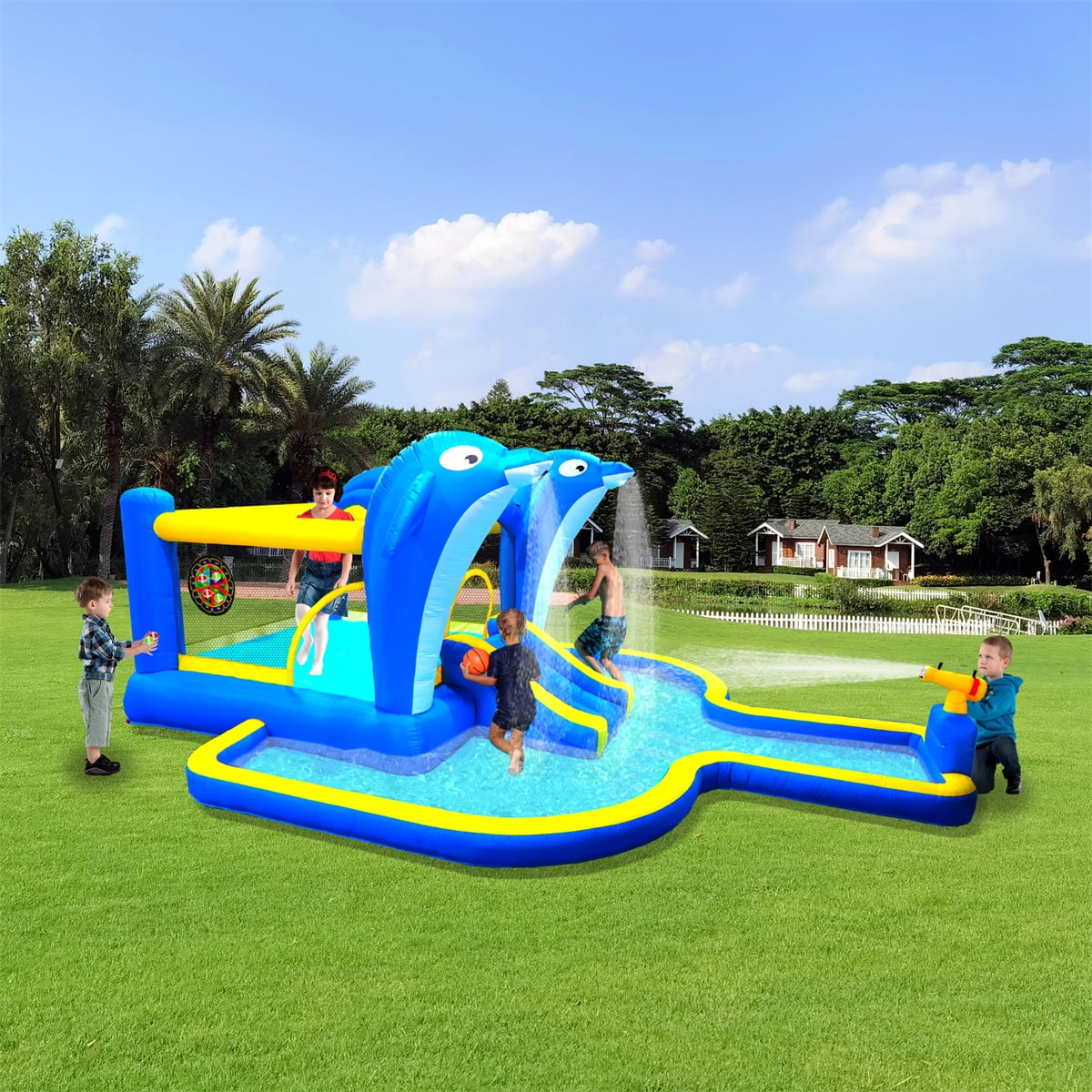 Inflatable Water Slide,Water Bounce House with Slide for Kids Wet Dry ...