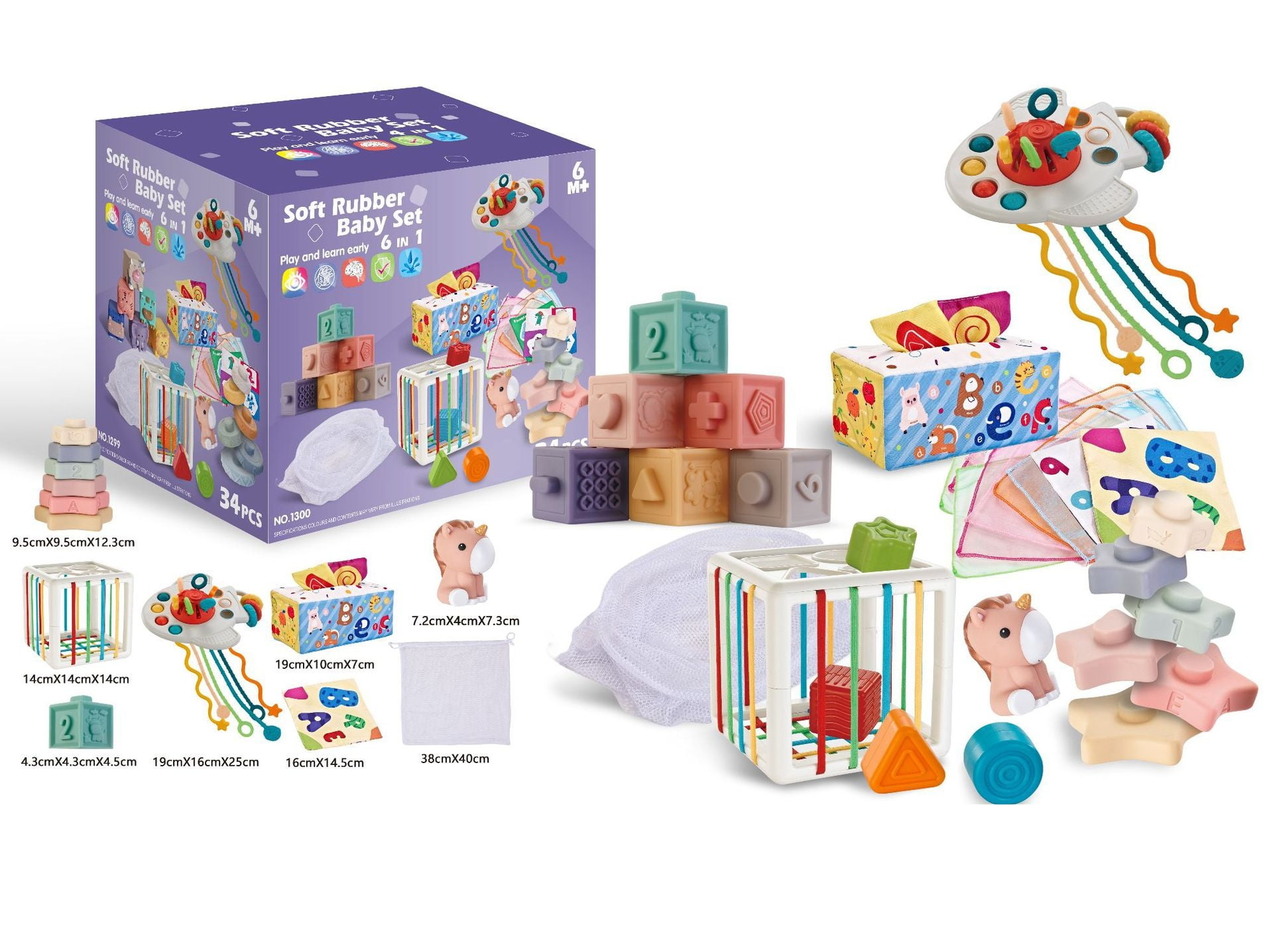 6 in 1 Montessori Toys for Babies 6-12 Months Up - Incl Pull String Toy ...