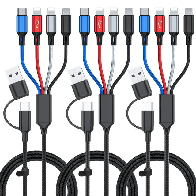 6 in 1 Multi Charging Cable 3Pack-6FT Multi USB Cable 3A Multi Charger ...