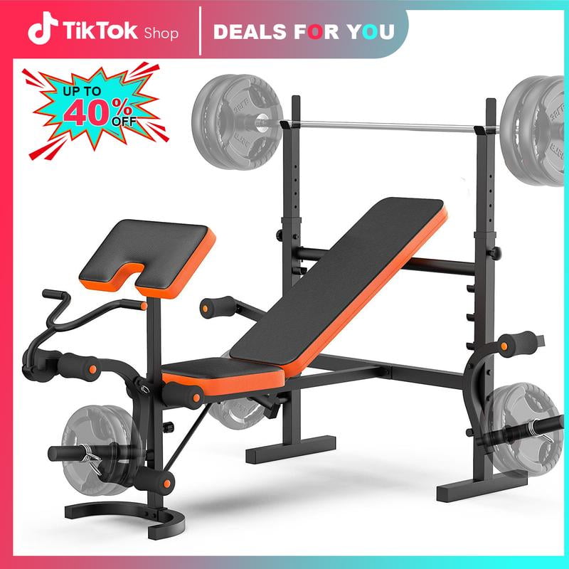 6 in 1 Olympic Weight Bench with Leg Extension No Weight Plates ...
