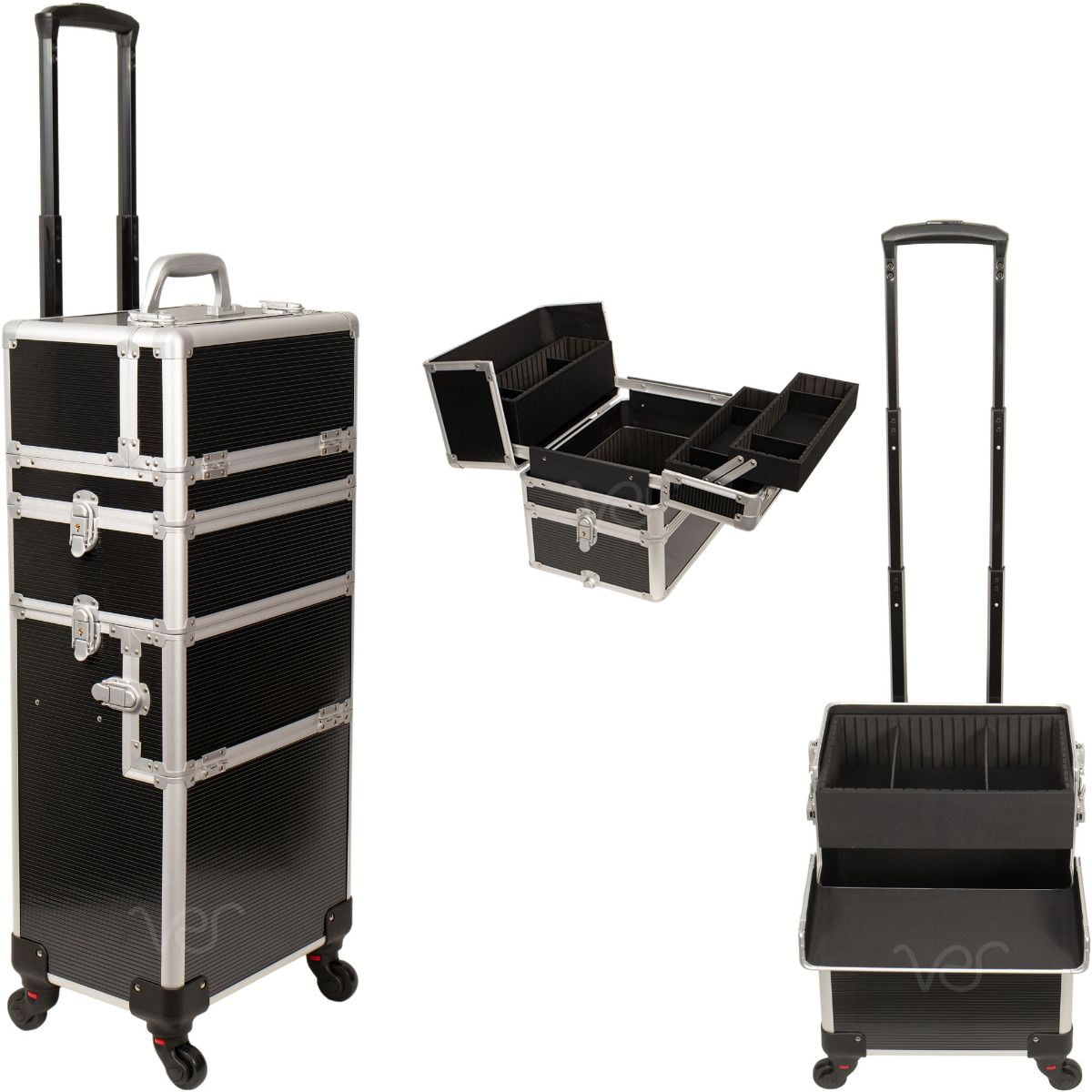 JC Beauty 6-in-1 Aluminum Makeup Trolley, Portable Organizer with Extra ...