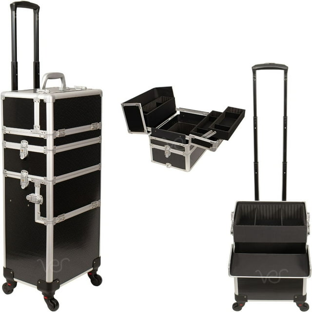 JC Beauty 6-in-1 Aluminum Makeup Trolley, Portable Organizer with Extra ...