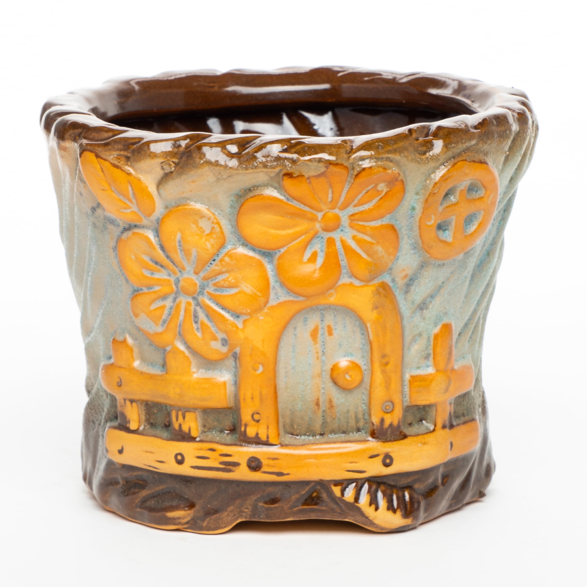 6.1" Small Green Round Ceramic Planter Pot with Drainage Hole and Mesh ...