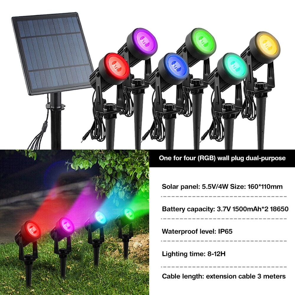 6 in 1 Solar Lights Outdoor, Solar Powered Spot Lights, IP66 Waterproof ...