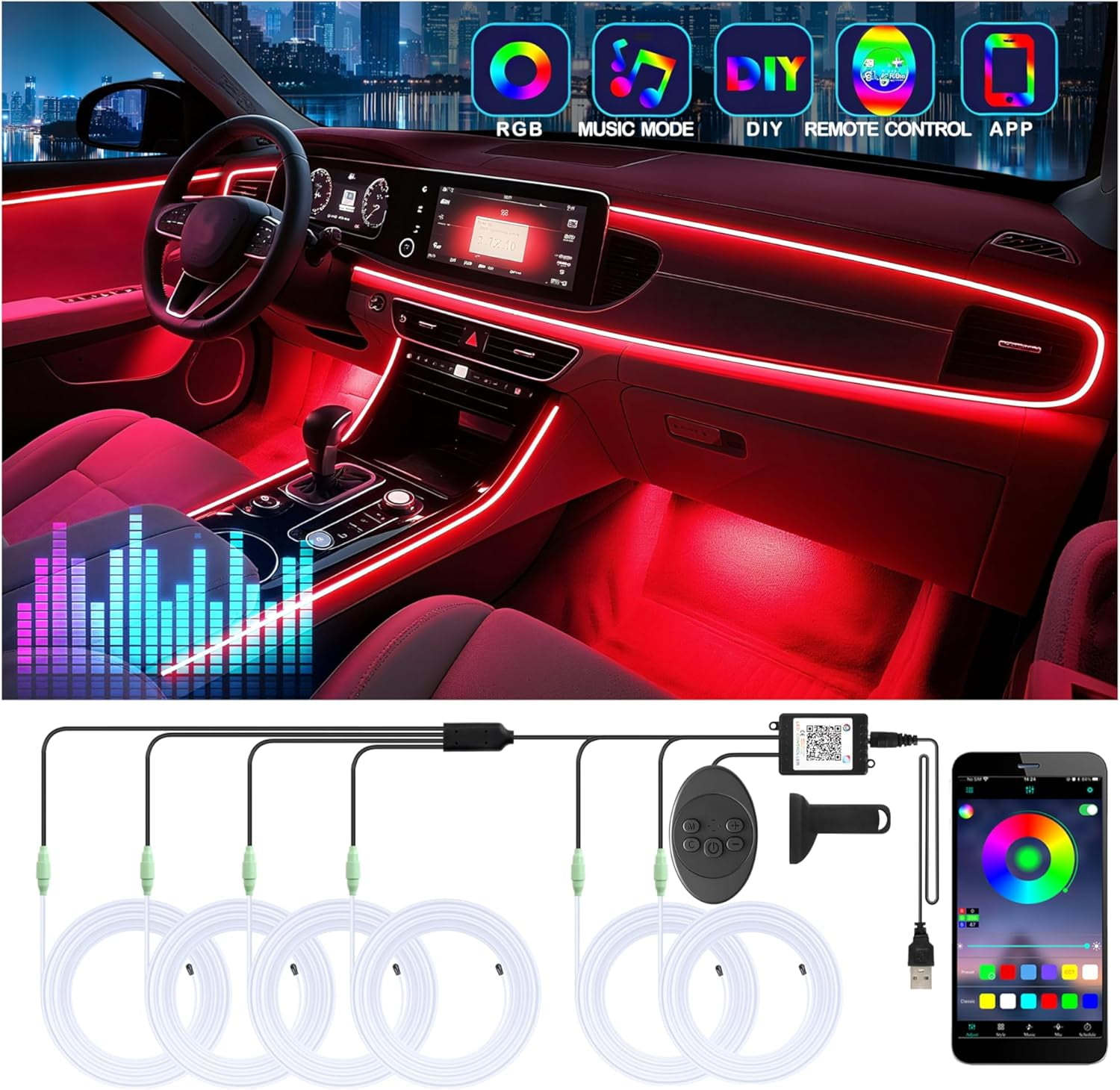 6 in 1 Strip Lights with App Control, Colors Interior Lights, Ambient ...