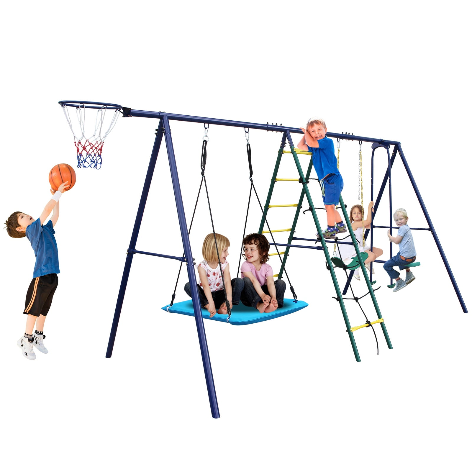 6 in 1 Swing Sets for Backyard 700 lbs, SEGMART Metal Swing Set Outdoor ...