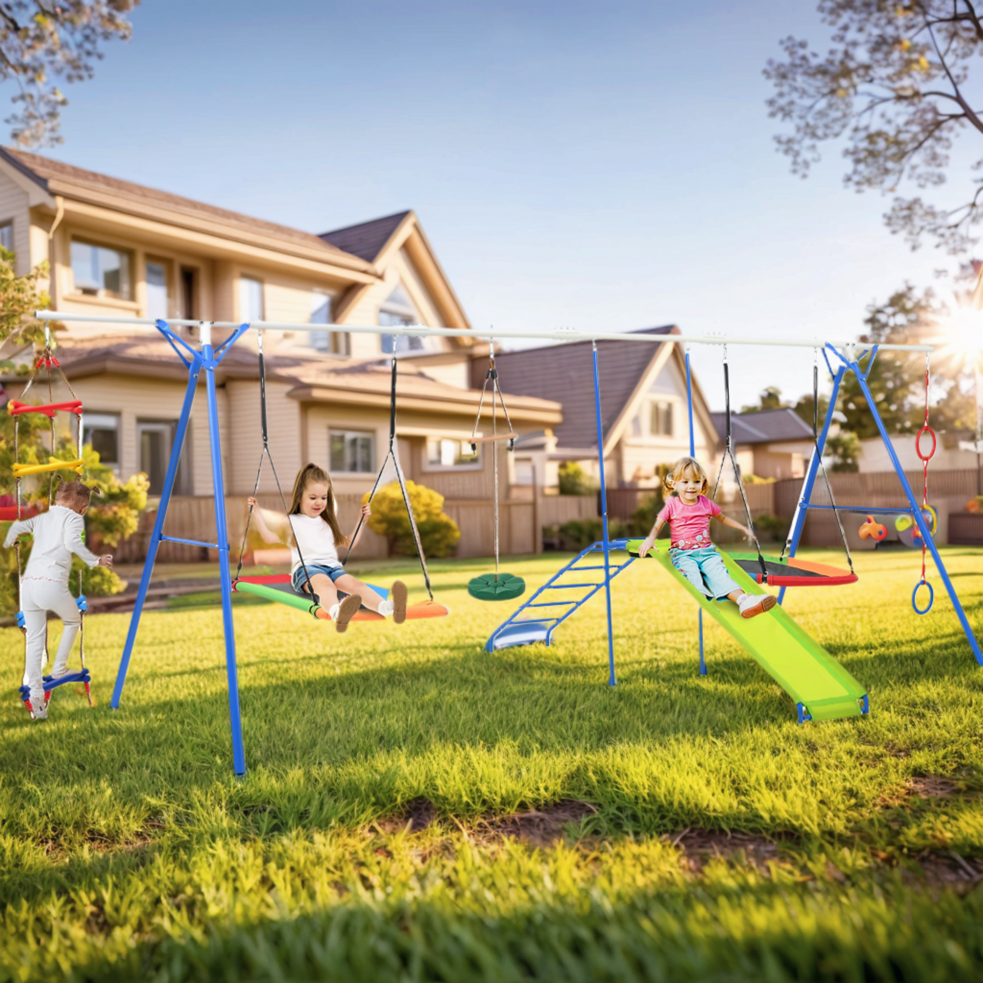 6 in 1 Swing Sets for Outside, SHINPT Playground Sets for Backyard with ...