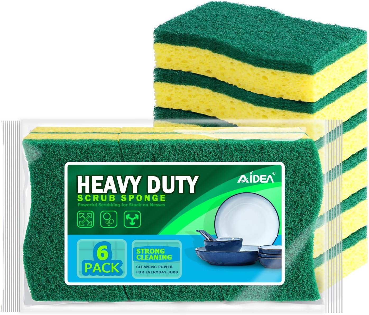 6/12/24/48 PackNon-Scratch Scrub Sponge Natural Cellulose Sponges for ...