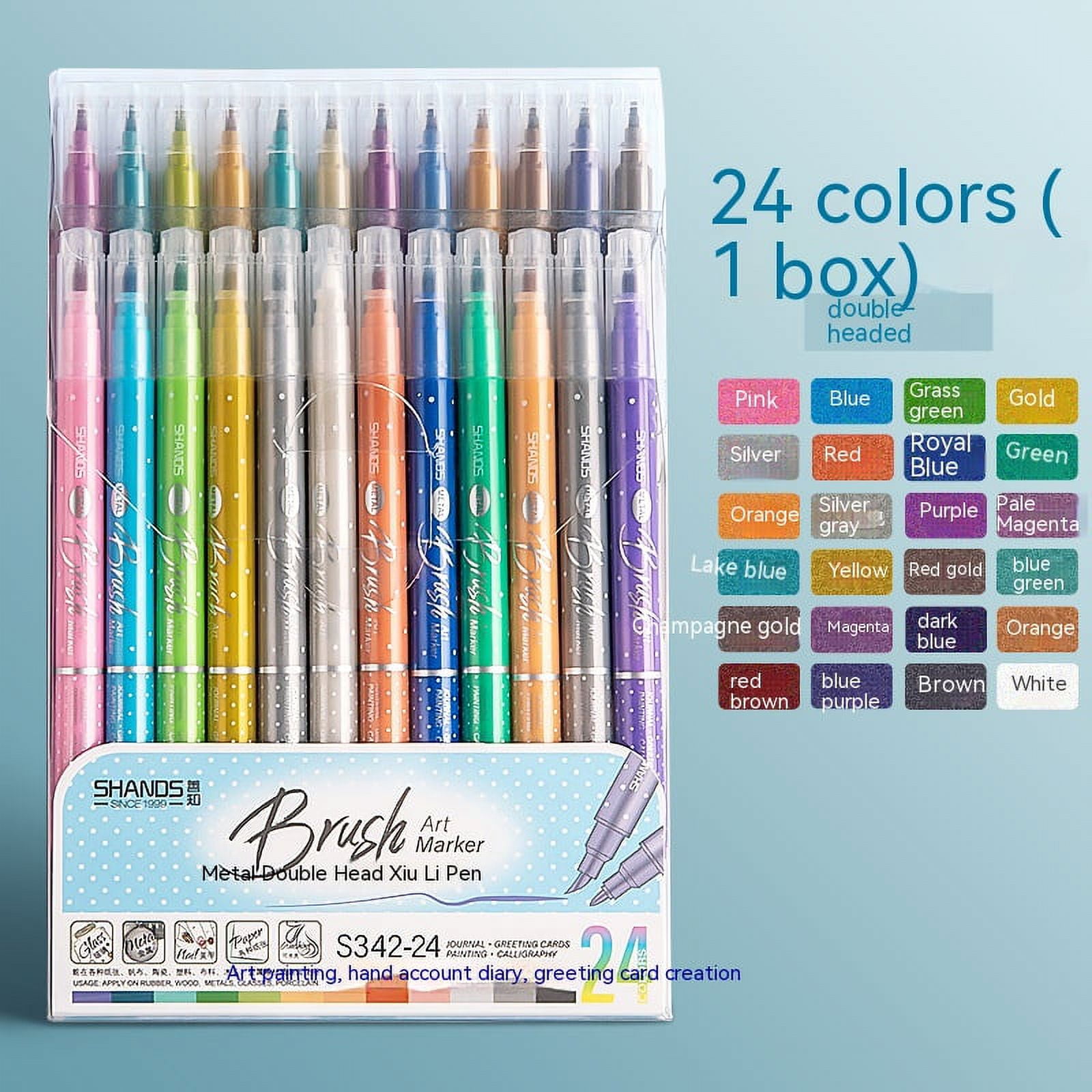 6/12/24 Colors Metallic Paint Markers Pens Round/Brush Dual Tip Glitter ...