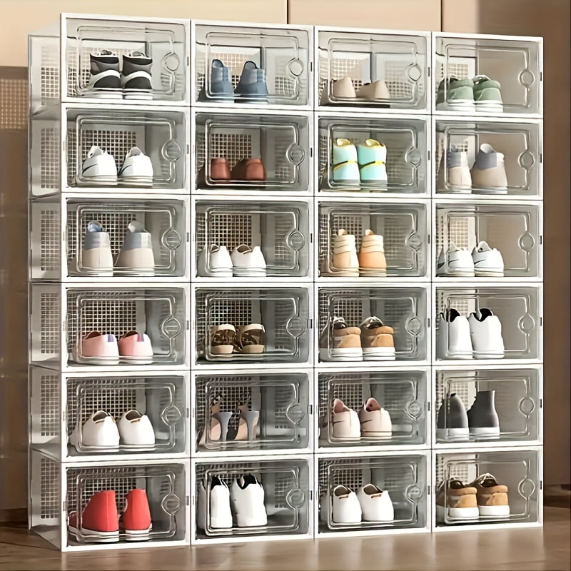 6/12/24-Pack Thick Transparent Shoe Boxes with Lids | Foldable ...