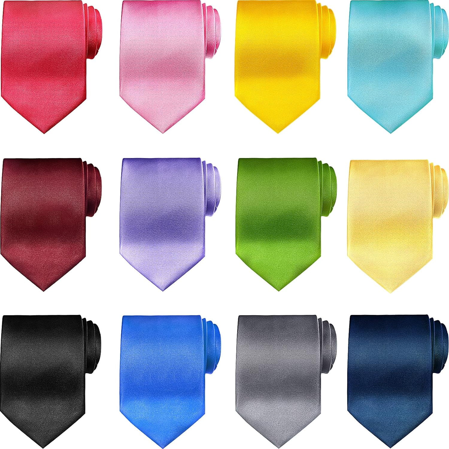6/12/24 Pcs Men Ties Set Solid Satin Pure Color Business Formal Necktie ...