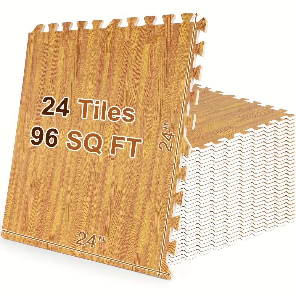"6/12/24-Piece EVA Foam Floor Mats - Wood Grain Puzzle Mats with ...