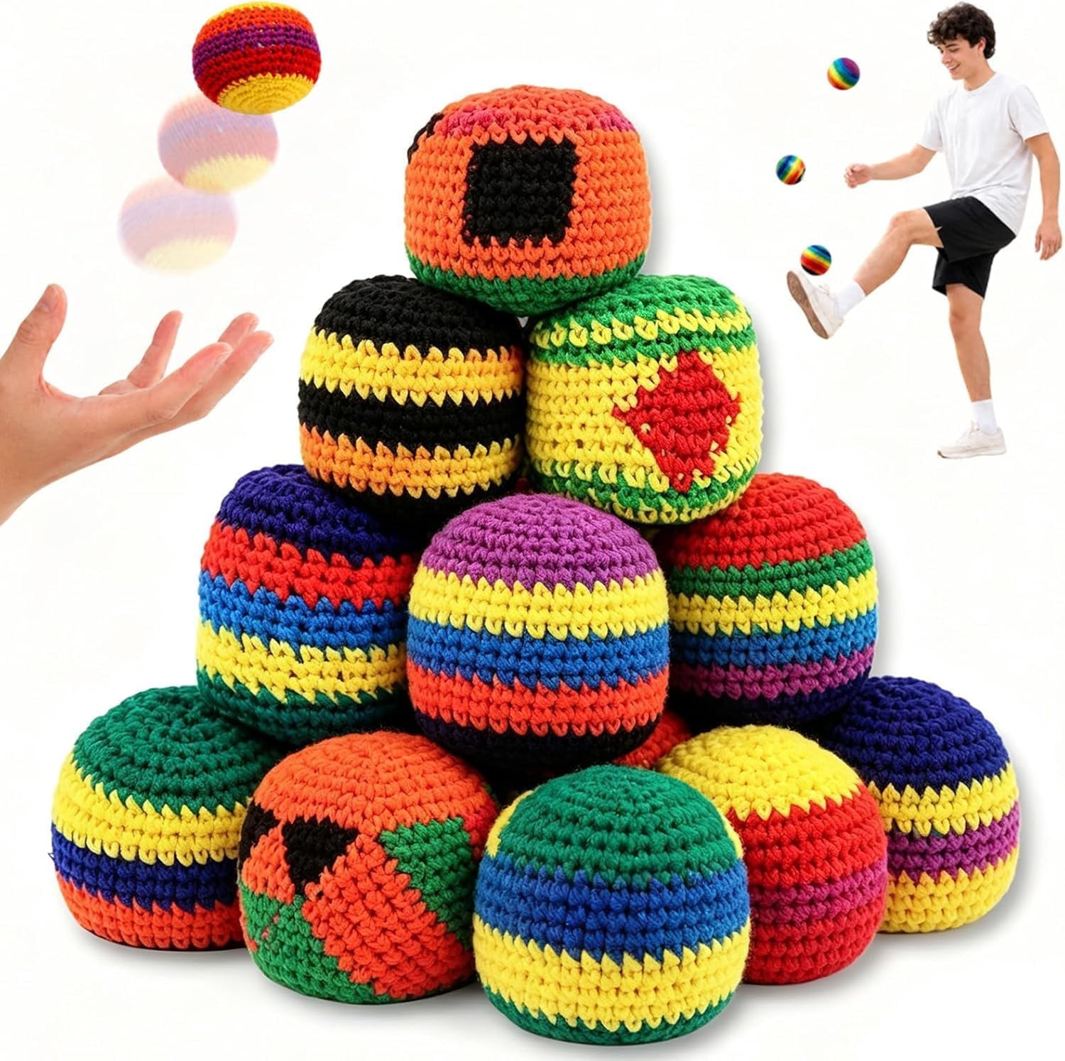 6/12/24PCS Crochet Footbag Set, 2026 New Knitted Kick Balls for Kids ...