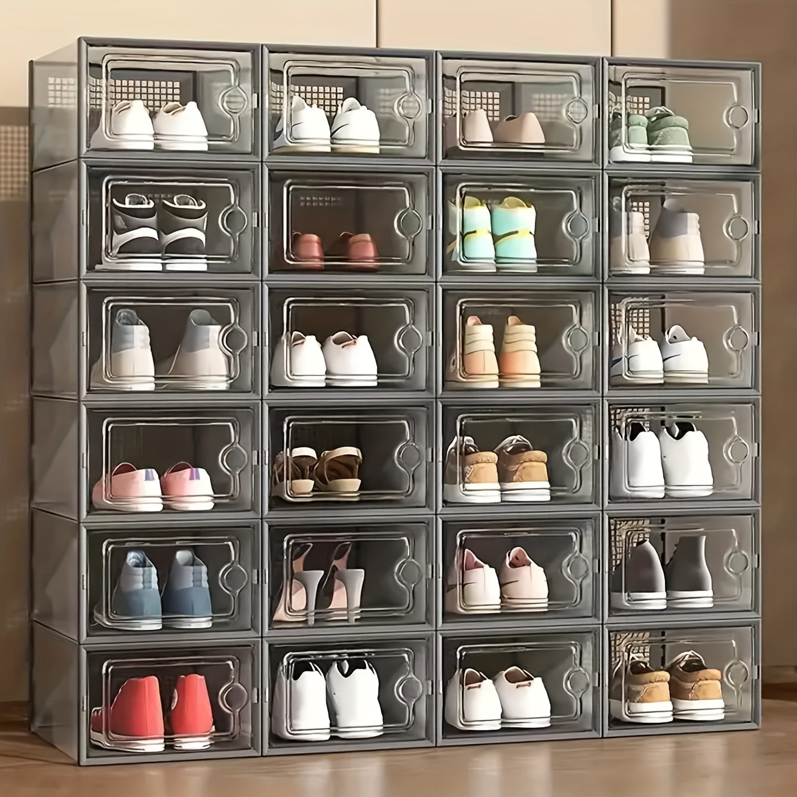 "6/12/24pcs Clear Shoe Box for Wardrobe, Display Cabinet, Foldable ...