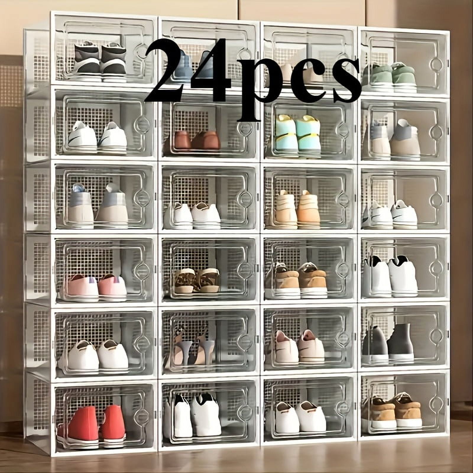 6/ 12/ 24pcs Thick Transparent Shoe Box with Lid, Foldable & Stackable ...