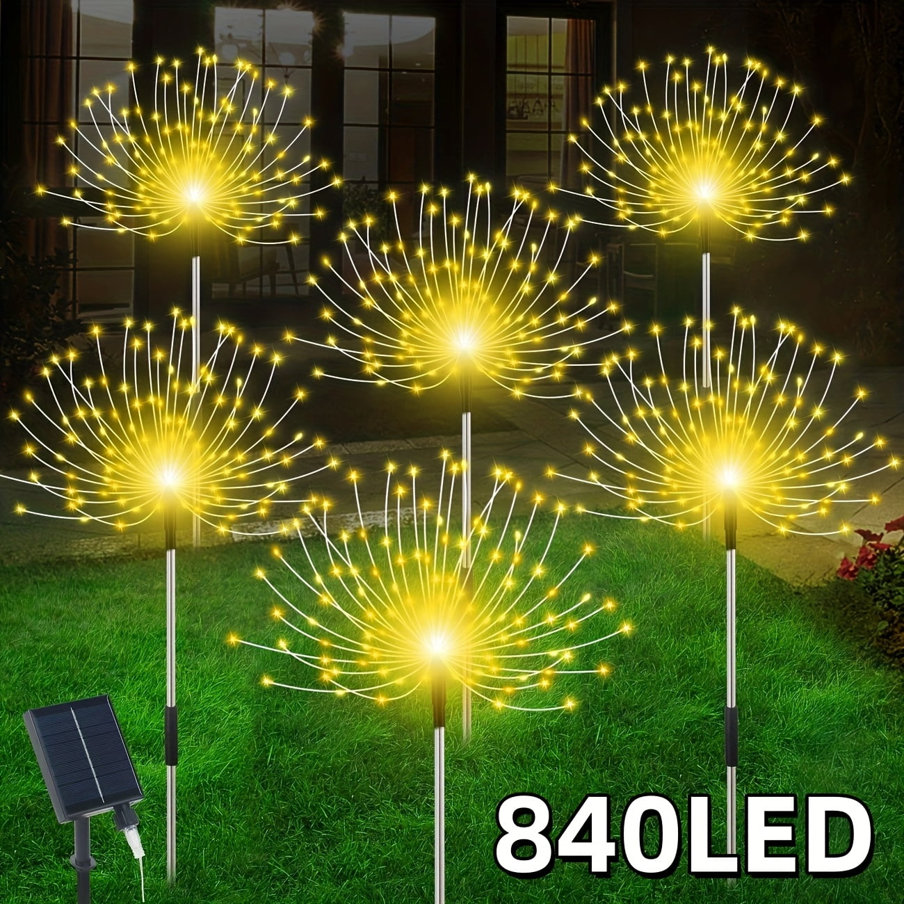 6/12-Pack Solar Fireworks LED Outdoor Lights - 420/840 LED 8 Modes IPX4 ...
