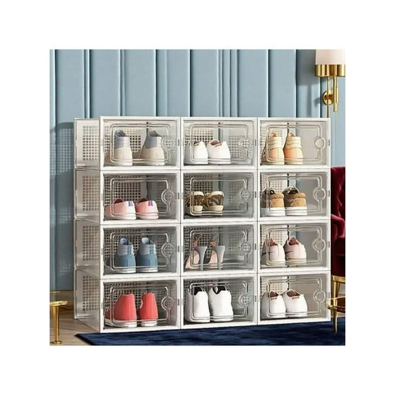 6/12 Pack Stackable Shoe Boxes - Thick Transparent Plastic with Lids ...