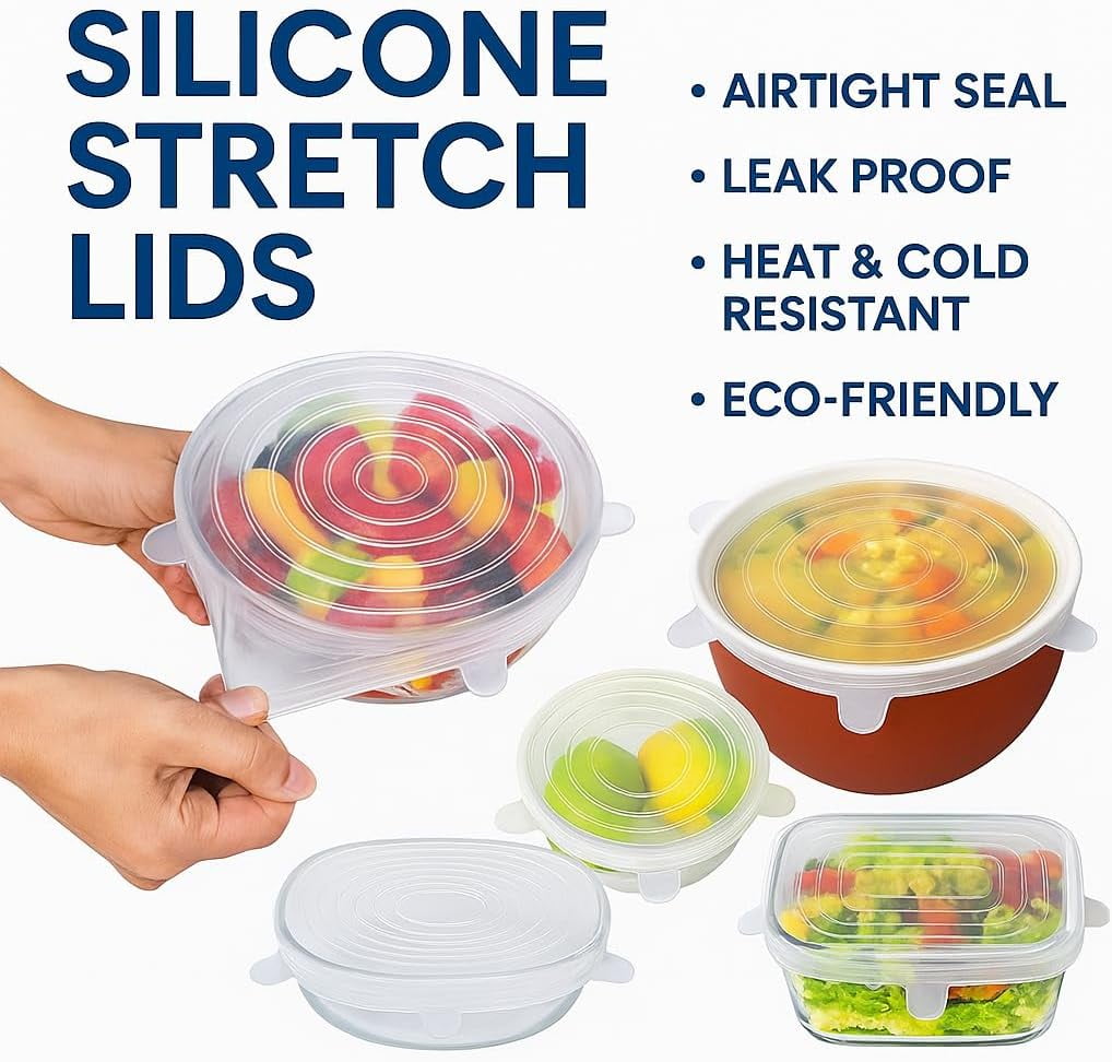 6/12 Pcs Reusable Silicone Food Cover Round and Rectangle Lid | BPA ...