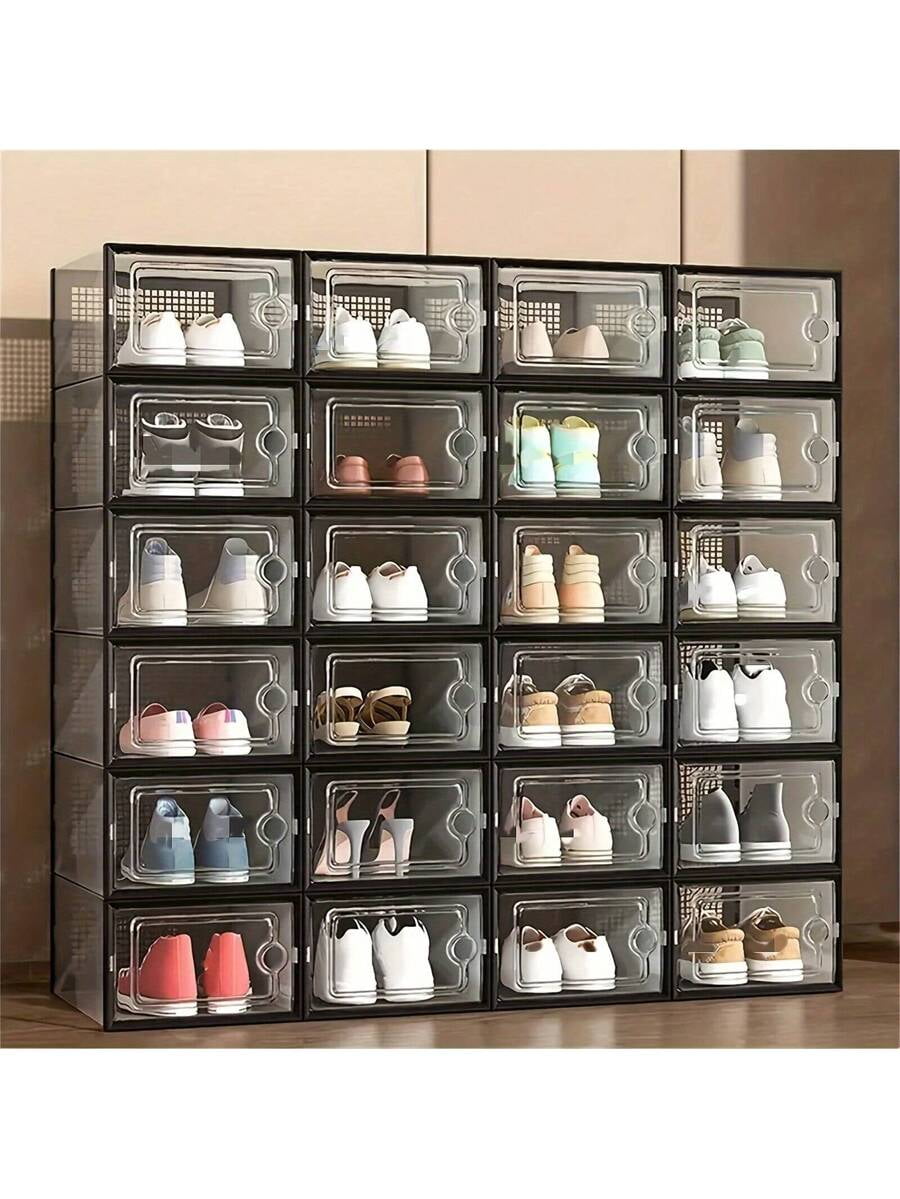 6/ 12 Thick Transparent Shoe Box With Lid, Foldable And Stackable Shoe ...