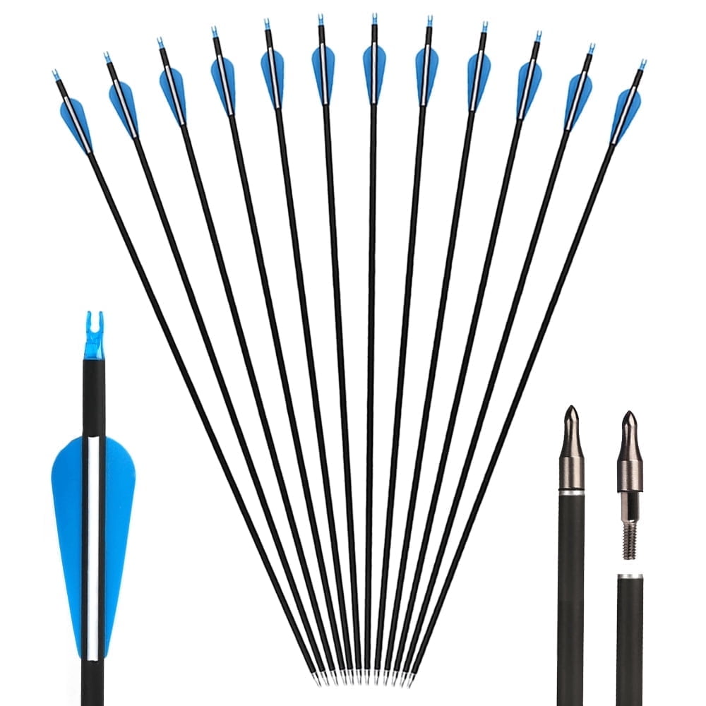 Runzkzy Carbon Feather Arrows 31.5 inch for Recurve Bow Shooting and ...
