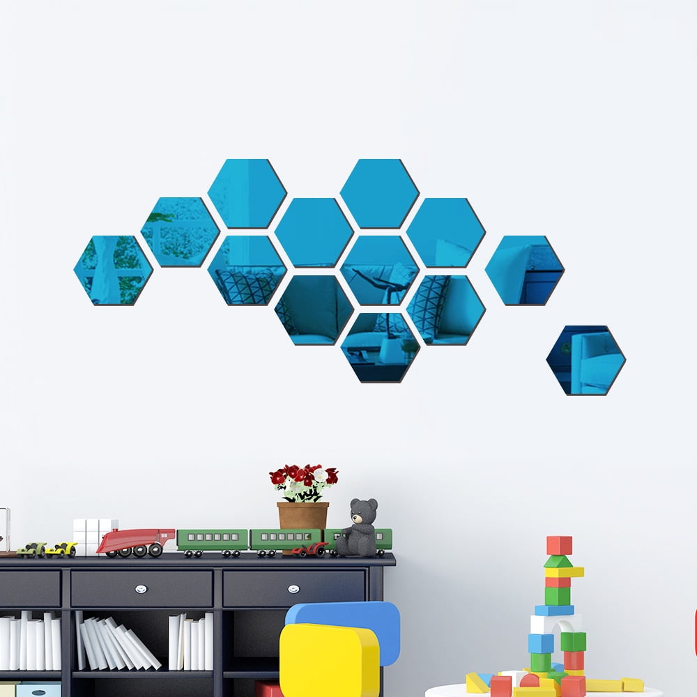 6/12Pcs Hexagon Acrylic Mirror Wall Stickers Home Decor DIY Removable ...
