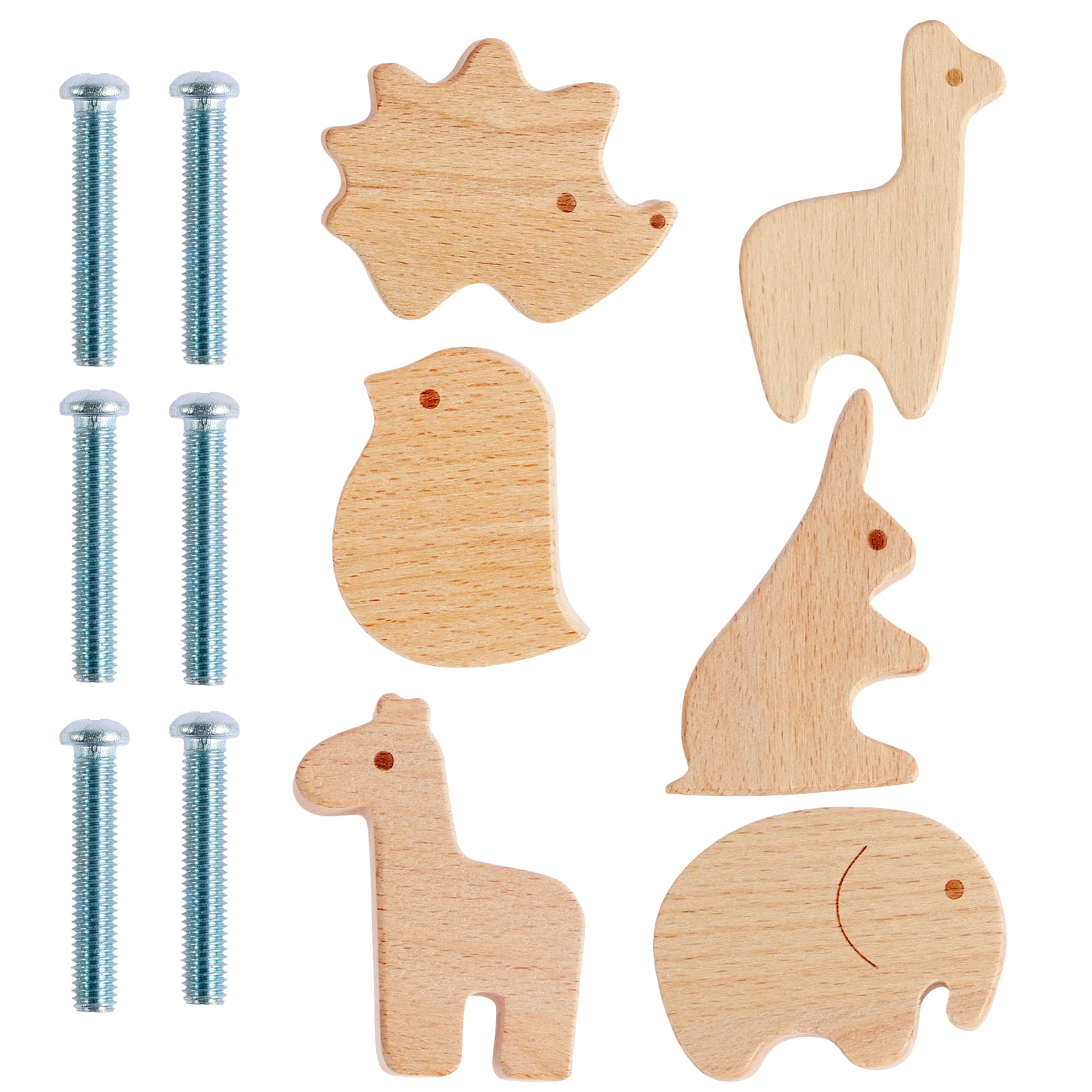 6/12Pcs Wooden Animal Drawer Knobs with Screws Natural Wood Dresser ...