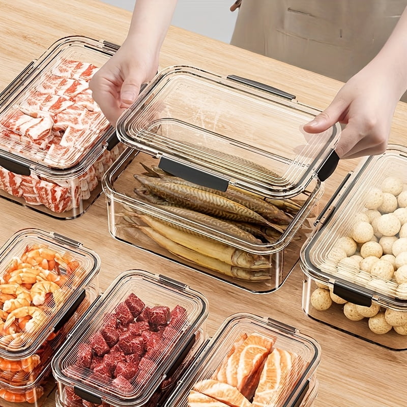6/12pc Stackable Leakproof Fridge Boxes - Clear PET Containers with Sealing Lids for Fruits ...