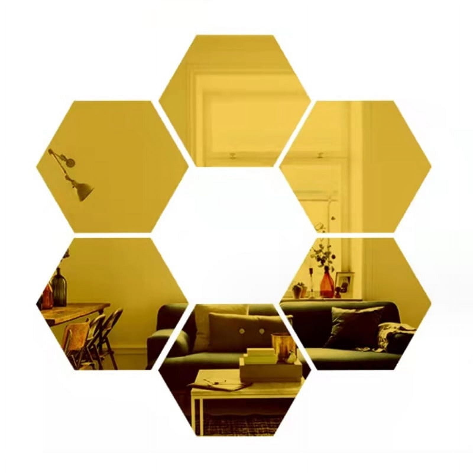 6/12pcs 3D Hexagon Mirror Wall Sticker Rose Gold DIY TV Background ...