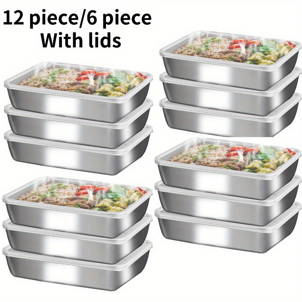 6/12pcs-Durable Stainless Steel Food Storage Container Set - Leak-Proof ...
