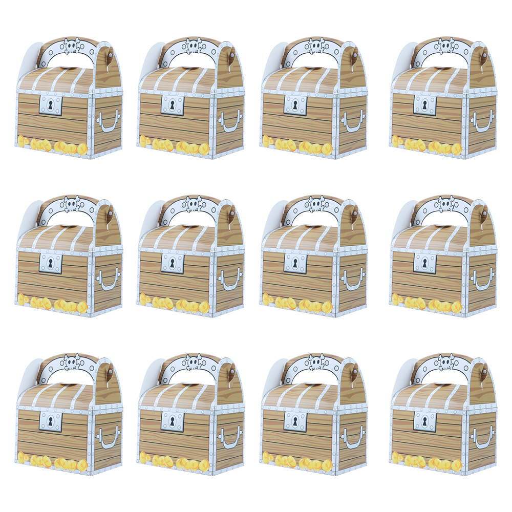 6/12pcs Pirate Treasure Treat Chest Paper Candy Gift Box Kids Halloween ...