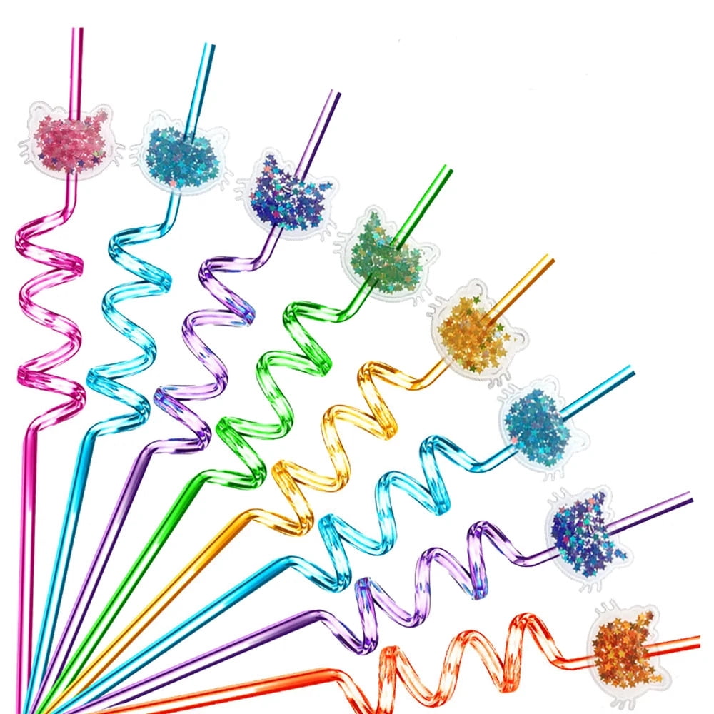 6/12pcs Sparkling cartoon Cats Party Favors Reusable Drinking Straws ...