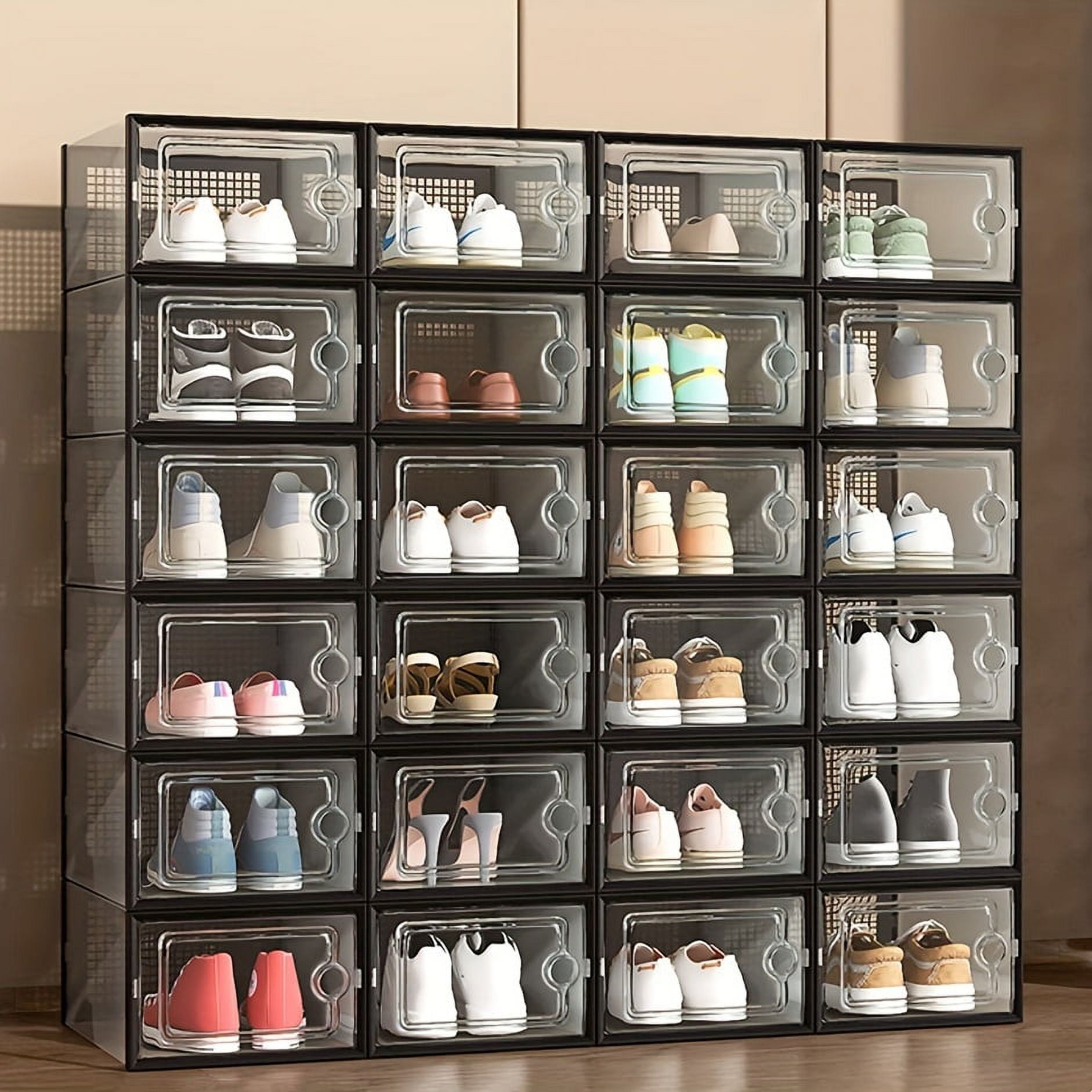 6/12pcs Transparent Foldable Stackable Shoe Boxes with Lid - Space ...