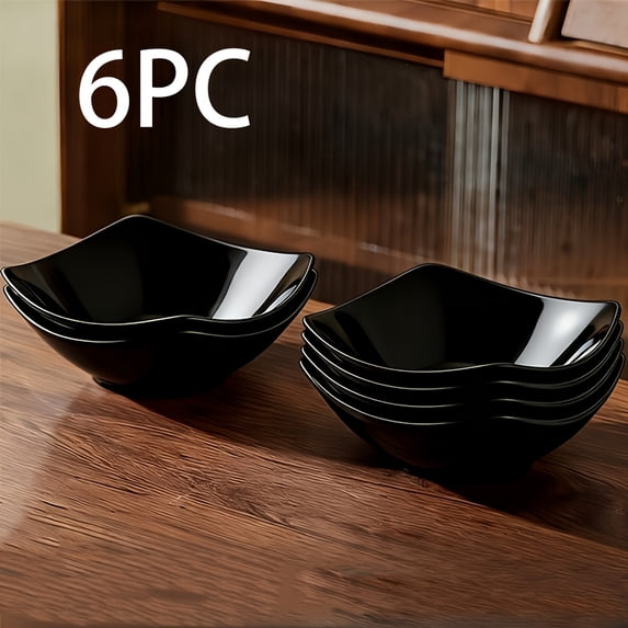 6/12pcs black salad bowl & plate set. Reusable PP material. For cold ...
