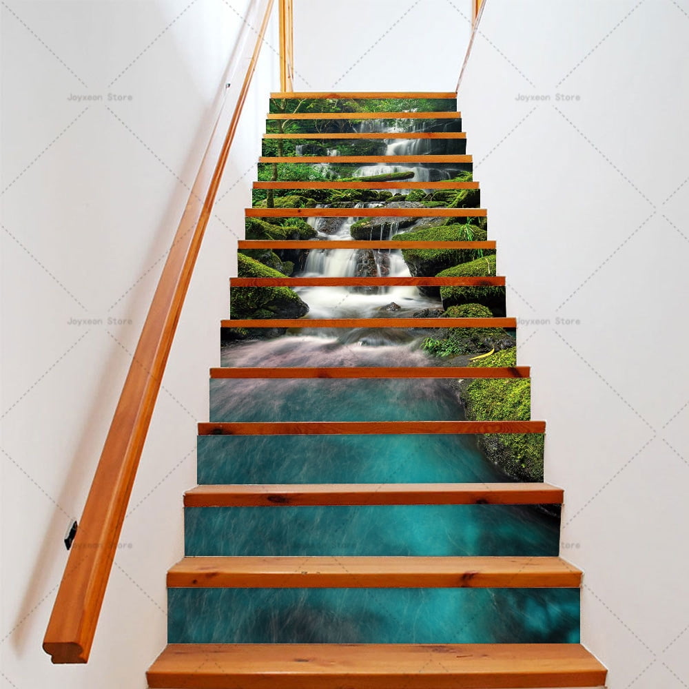 6/13PCS Stair Stickers DIY Old House Renovation Landscape Waterfall ...