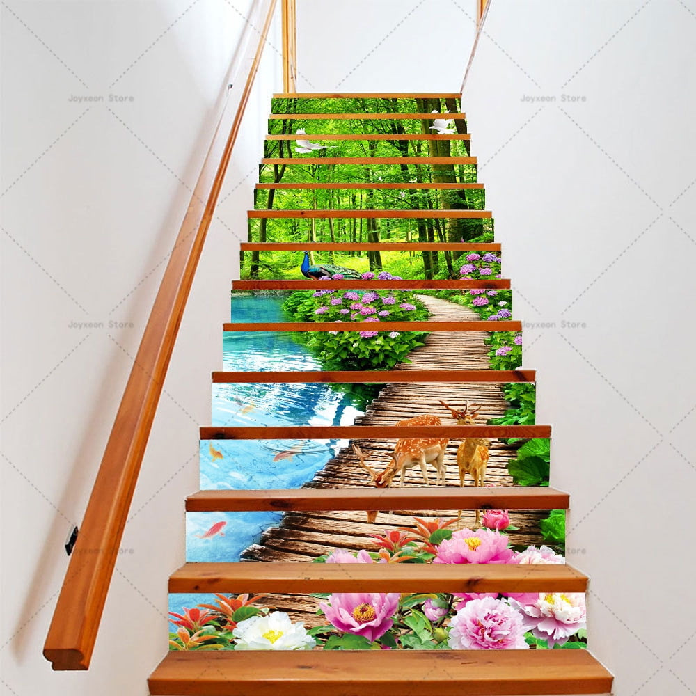 6/13PCS Stair Stickers DIY Old House Renovation Landscape Waterfall ...
